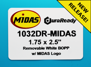 1032DRL-MIDAS 1.75 x 2.5" Removable White BOPP w/MIDAS Logo: DuraReady ...